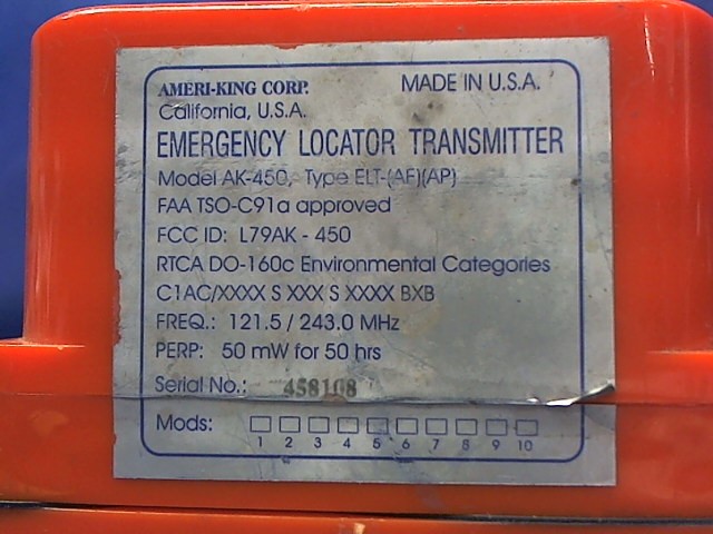 AMERI-KING AS-IS Emergency Locator transmitter ELT AK-450 (CORE) INOP