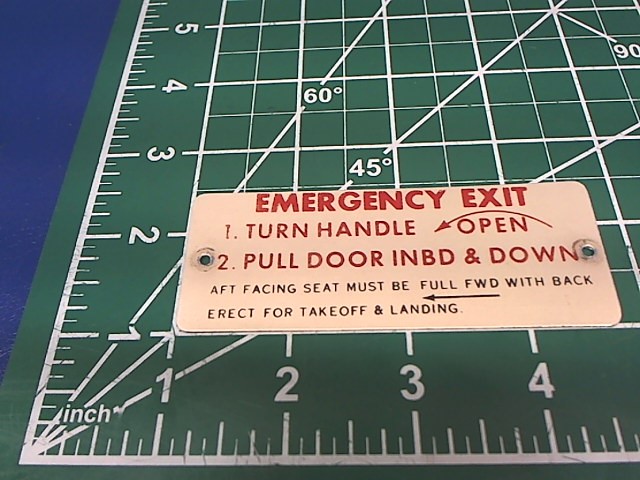 Cessna NPN PLACARD - EMERGENCY EXIT (USED WITH AFT FACING SEAT)