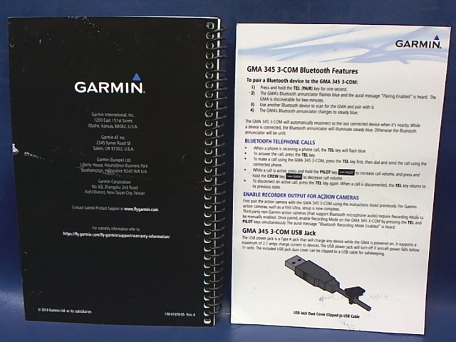 Garmin 190-01499-00 REV E. GMA 345 3-COM Pilots Guide/ Quick Reference Card