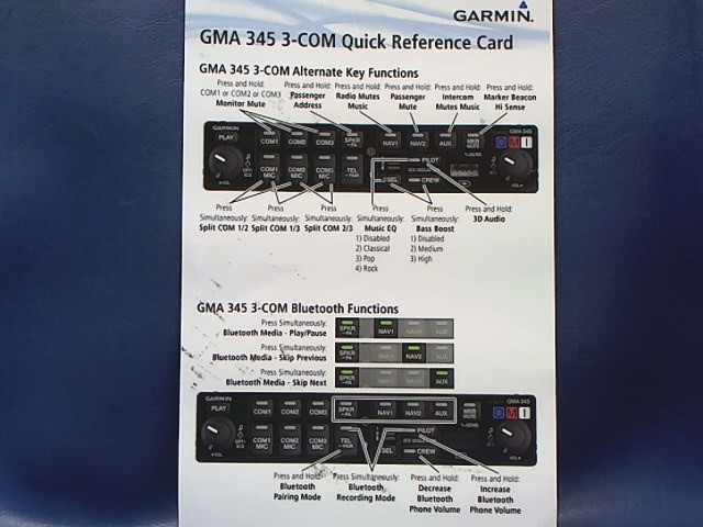 Garmin 190-01499-00 REV E. GMA 345 3-COM Pilots Guide/ Quick Reference Card
