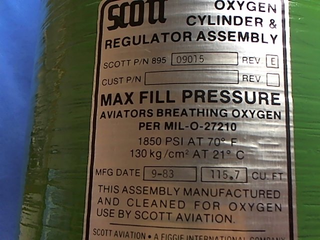 Scott 895-09015 CYLINDER - OXYGEN TANK (Needs tested)