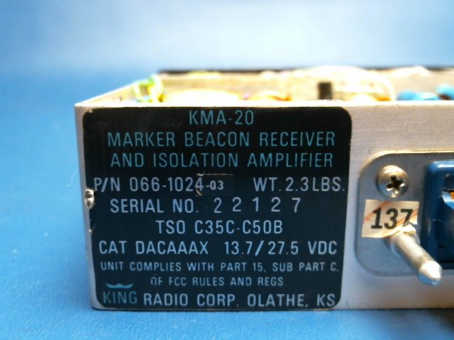 King 066-1024-03 KMA-20 Marker Beacon Reciever and Isolation Amplifier