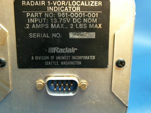 Radair 961-0001-001 1-VOR/ LOCALIZER INDICATOR