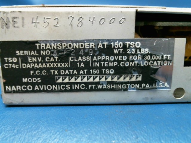 Narco AT-150 TRANSPONDER AT 150 TSO