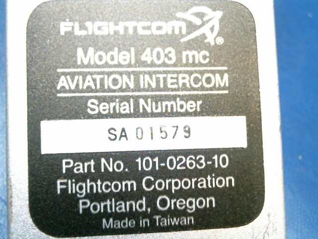 Flightcom 101-2063-10 Aviation Intercom Model 403 mc W/9 Jacks