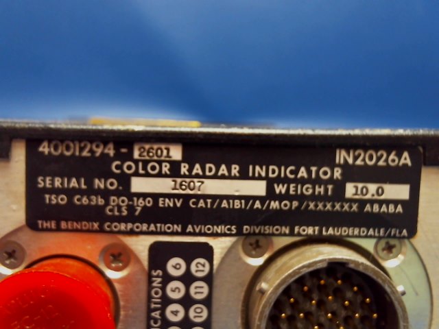 Bendix AS IS 4001294-2601 COLOR RADAR INDICATOR IN2026A (INOP)