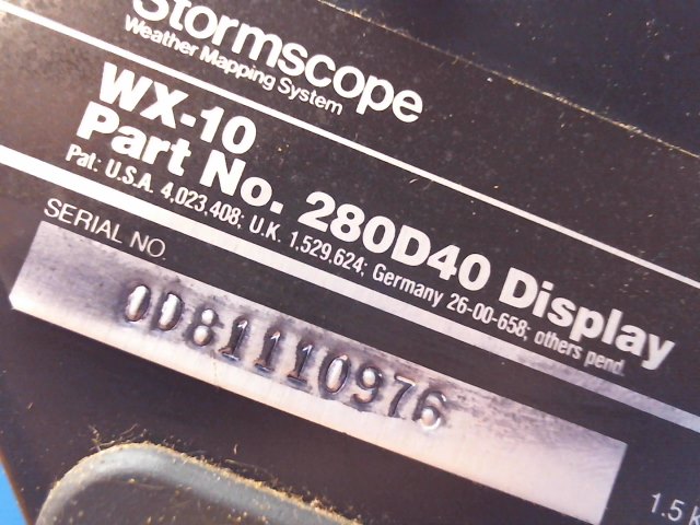 3M 280D40 RYAN STORMSCOPE WX-10 WEATHER MAPPING SYSTEM DISPLAY W/TRAY